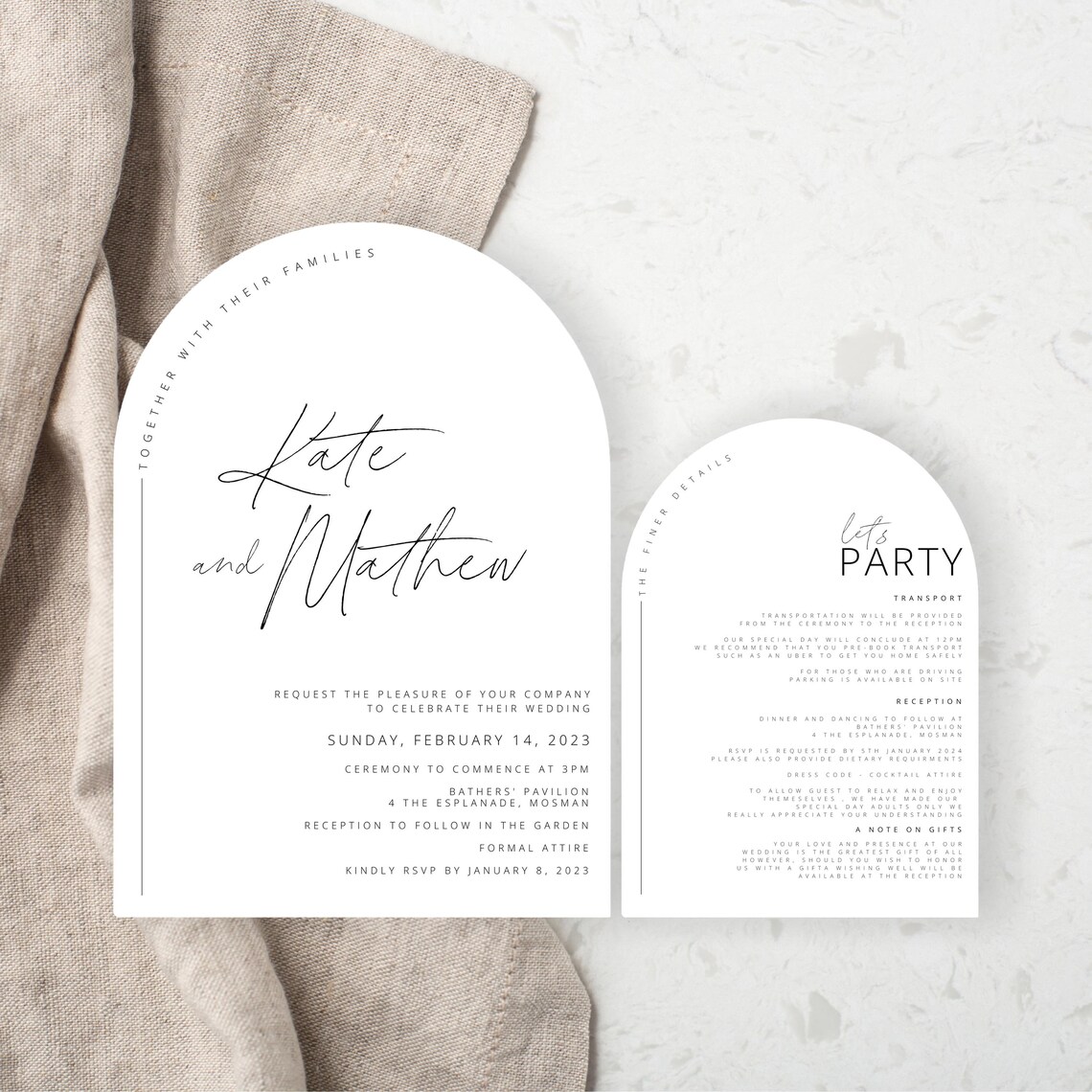 Arch Wedding Invitation Template Set, Mordern Wedding Calligraphy ...