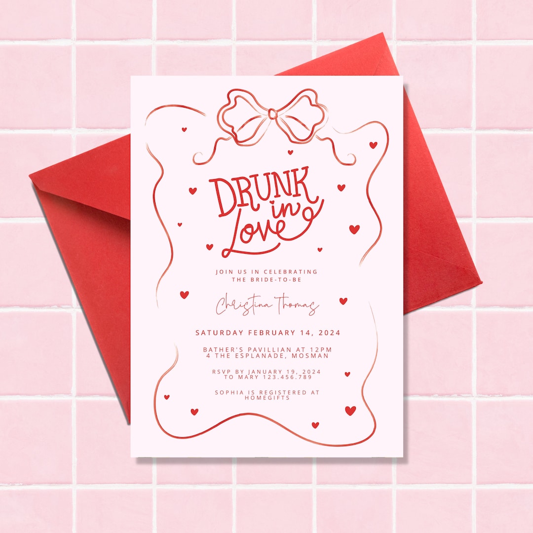 Drunk in Love Bridal Shower Invitation, Bachelorette Party Invitation Retro Love is in the Air ...