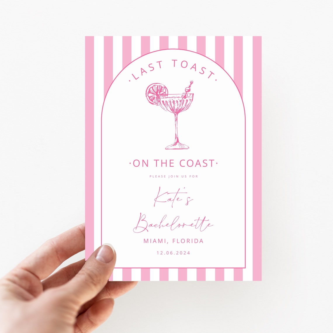 Pink Coastal Last Toast on the Coast, 30A Bachelorette Invitation and ...