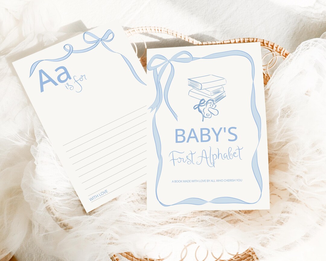 Baby First Abc Book Template Baby Shower Games, Whimsical Blue Baby's ...