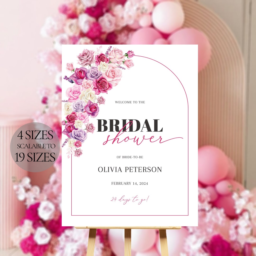 Bridal Shower Welcome Sign Pink Flower Roses, Bridal Welcome Sign ...