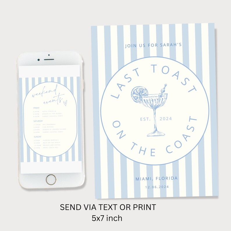 Coastal Last Toast on the Coast, 30A Bachelorette Invitation and ...