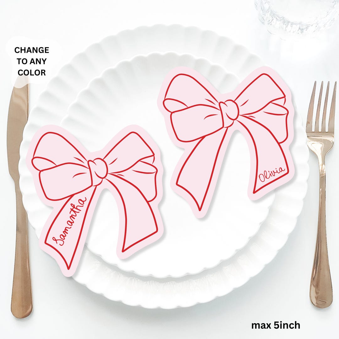 Pink Bow Place Cards Template, Whimsical Placecard, Bow Place Card, Bow ...