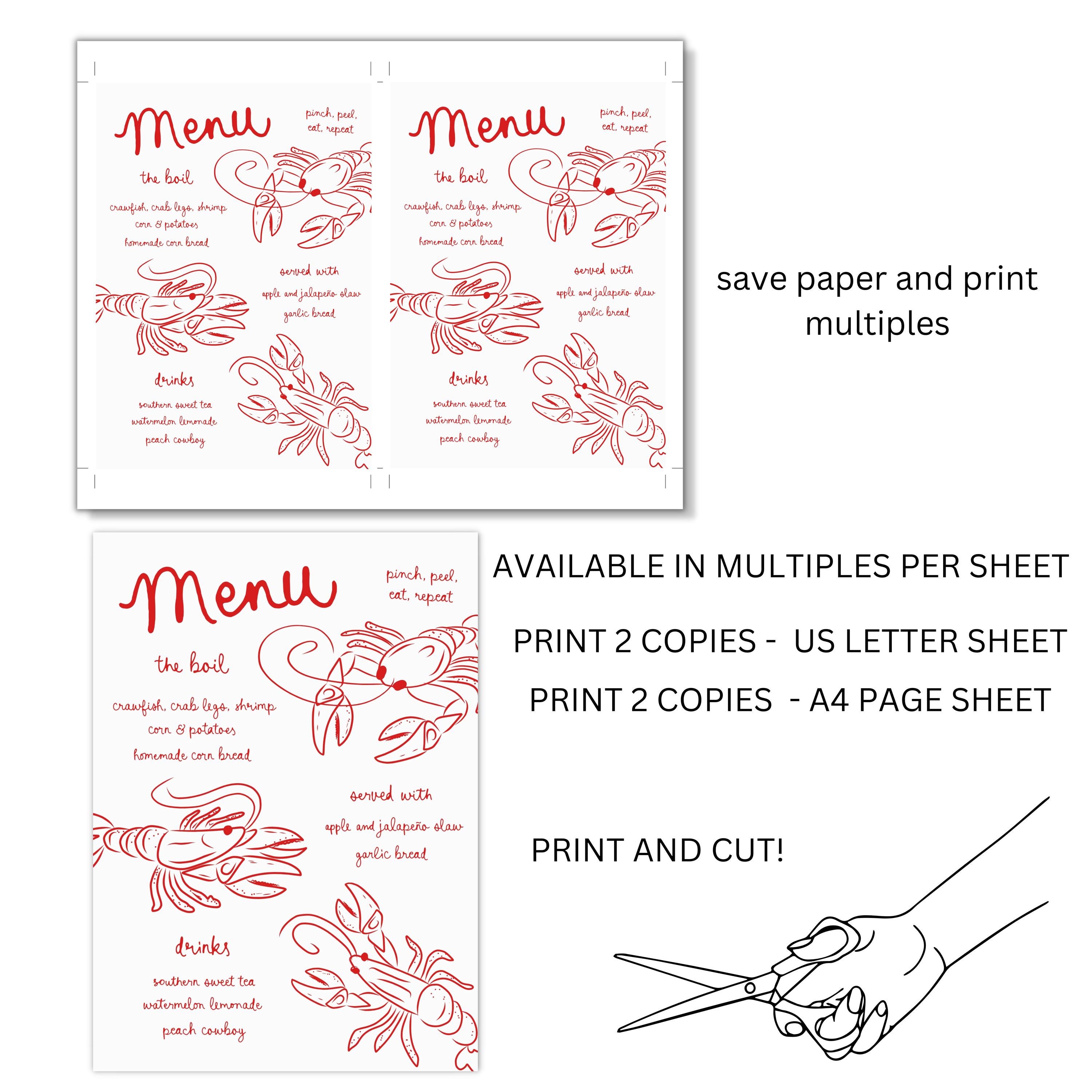Whimsical Crawfish Boil Menu Template Printable, Hand Drawn Line Art ...