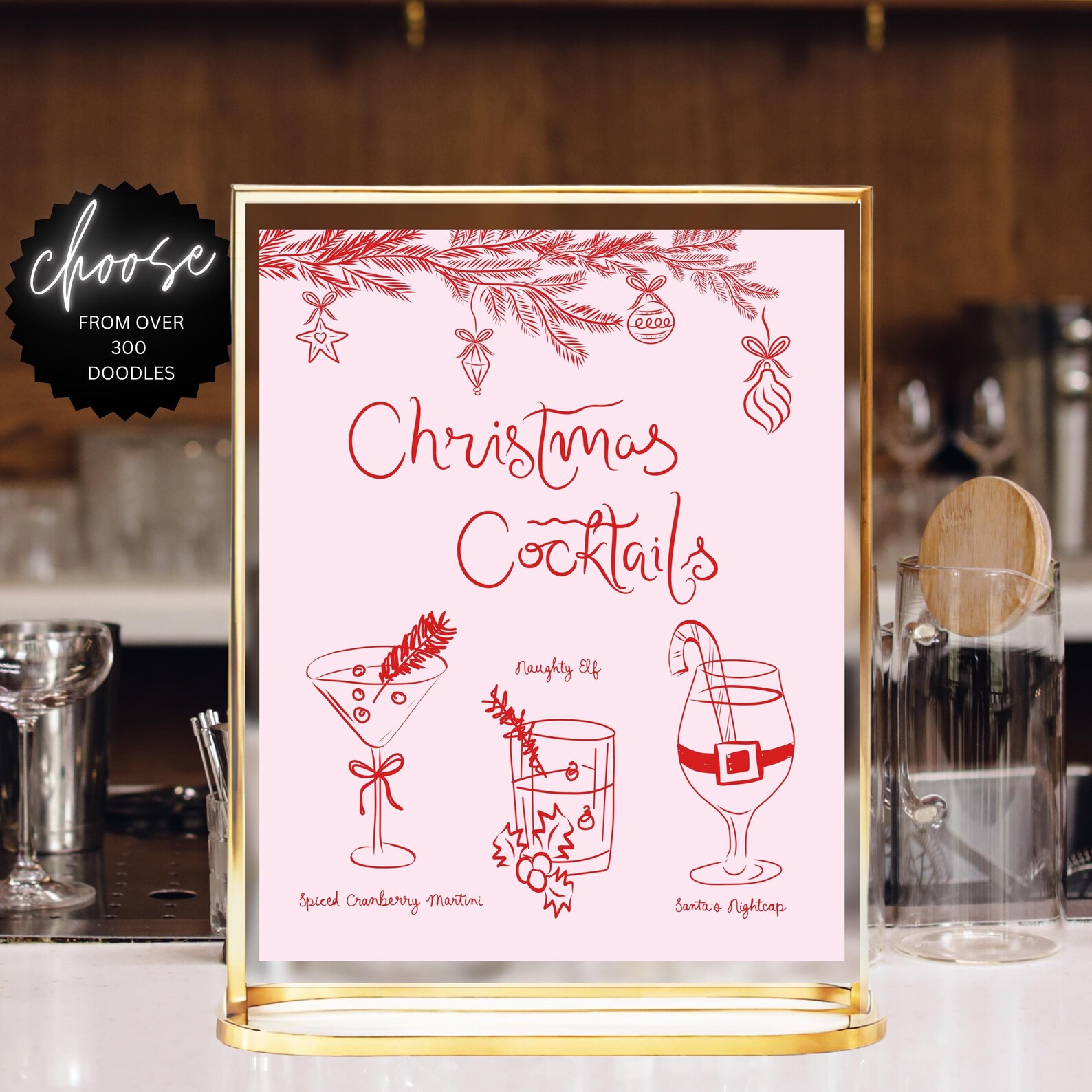 Christmas Drink Bar Menu Template Printable, Hand Drawn Art Illustrated ...