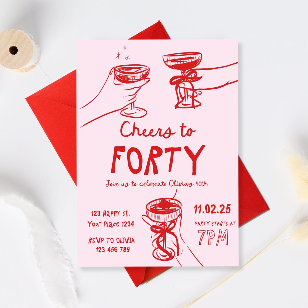 40th Birthday Invitation Template, 40th Birthday Invite, Hand Drawn ...