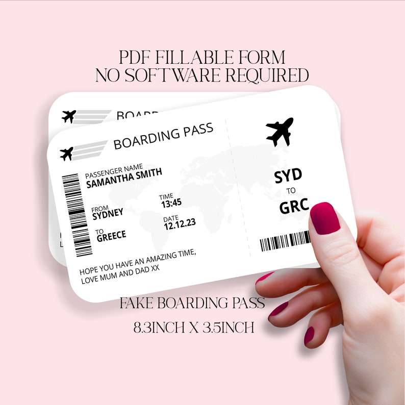 Boarding Pass Ticket EDITABLE, Printable Personalized Plane Ticket ...
