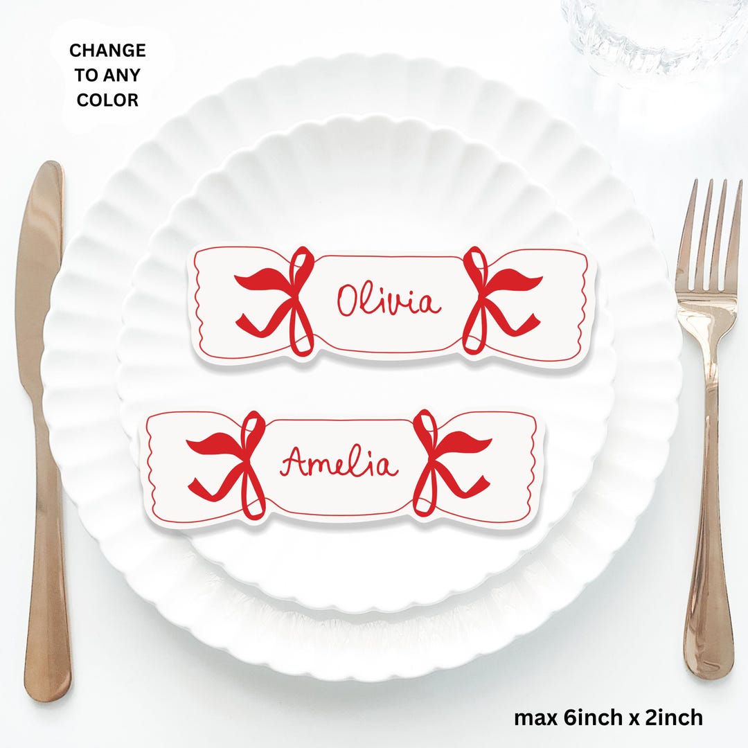 Red Christmas Place Cards Template, Christmas Whimsical Placecard, Bow ...