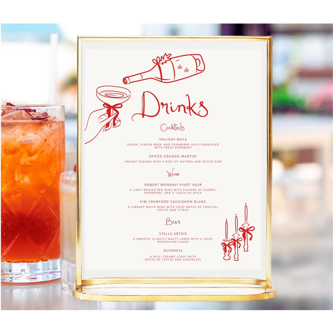 Christmas Drinks Menu Template Printable, Hand Drawn Christmas Drinks ...