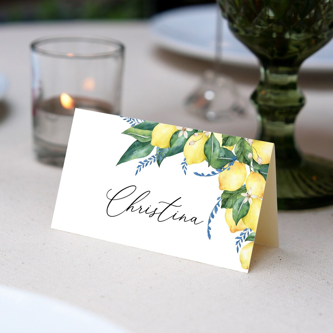 Lemon Placecard Template, Instant Download Editable Modern Name Card ...