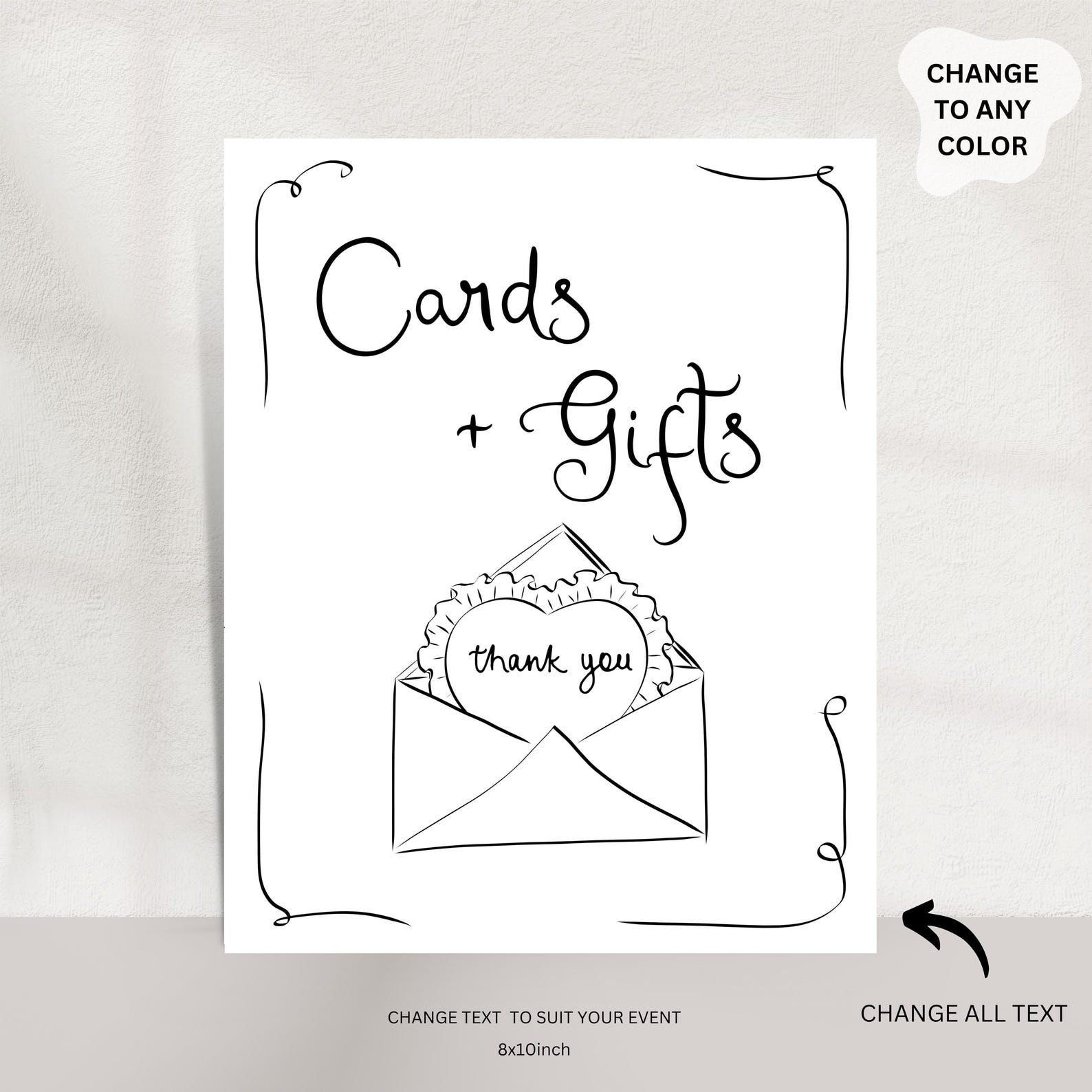 Cards and Gifts Sign Printable, Whimsical Gift Table Sign, Modern Hand ...