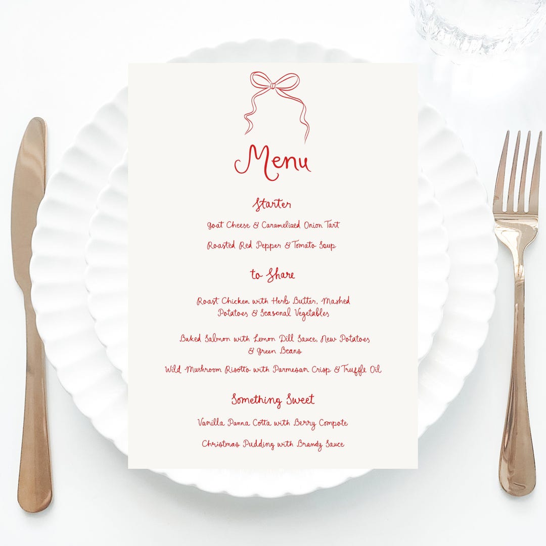 Christmas Menu Template Printable, Hand Drawn Line Art Christmas Food ...