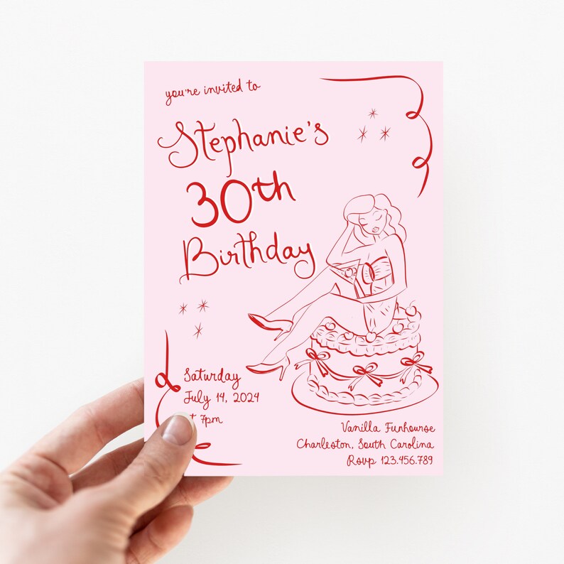 30th Birthday Invitation Template, Martini 30th Birthday Invite, Hand ...