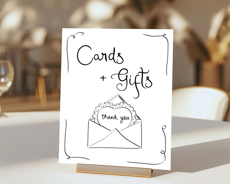 Cards and Gifts Sign Printable, Whimsical Gift Table Sign, Modern Hand ...