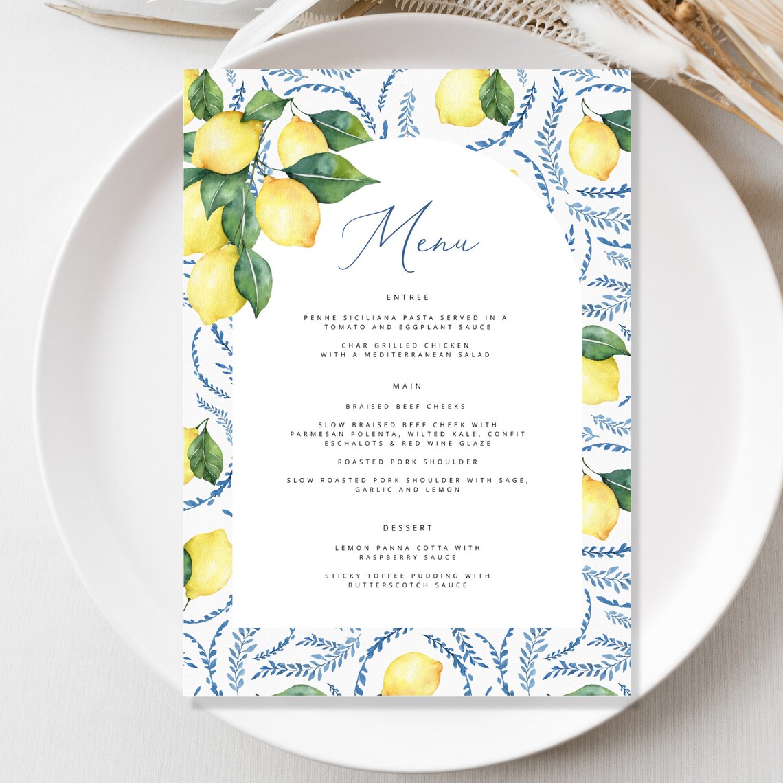 Lemon Wedding Menu Cards, Lemon Floral Menu Template, Bridal Shower ...