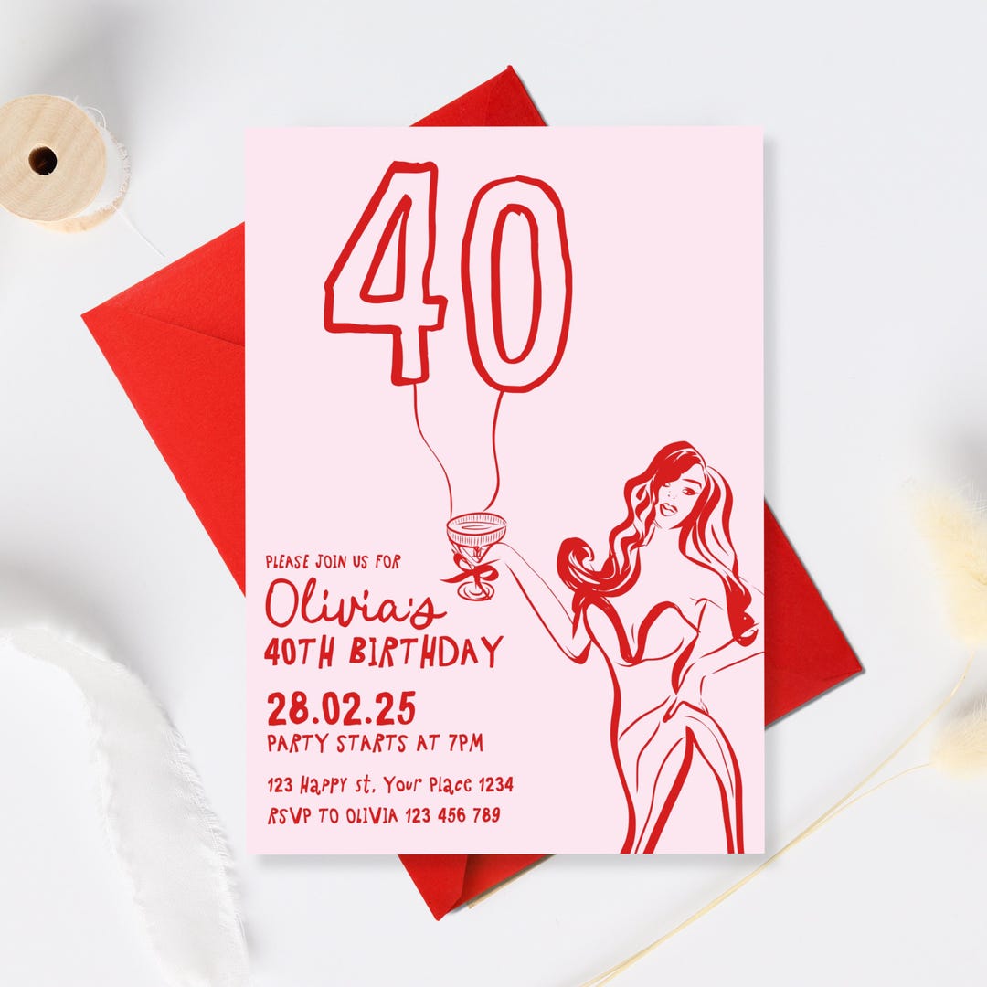 Red 40th Birthday Invitation Template, 40th Birthday Invite, Cheers to ...