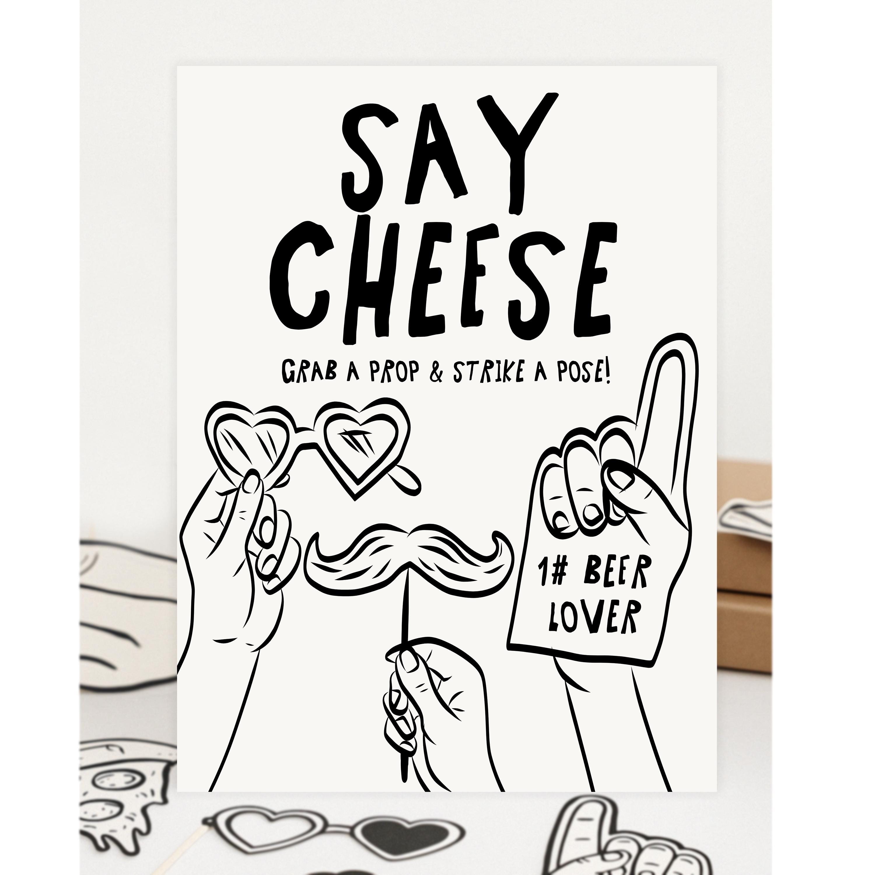 Props Sign Template Printable, Say Cheese Grab a Prop Sign, Photo Booth ...