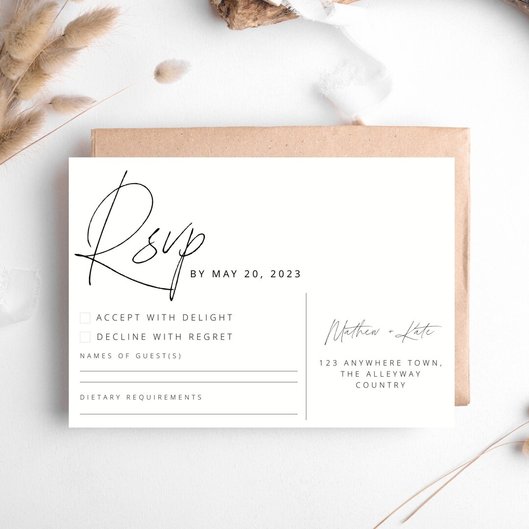 Wedding RSVP Card Template, RSVP Card Template, Simple Wedding Response ...