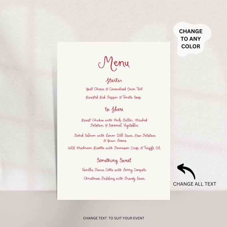 Christmas Menu Template Printable, Hand Drawn Line Art Christmas Food ...