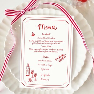 Red Italian Inspired Menu Template Printable, Hand Drawn Line Art ...