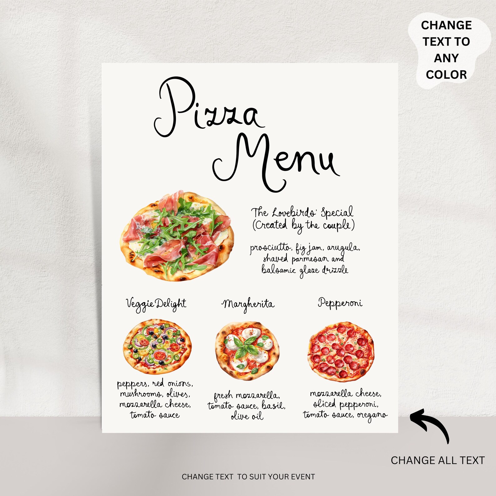Pizza Bar Sign Template, Heart Pizza Bar Wedding Sign Template ...