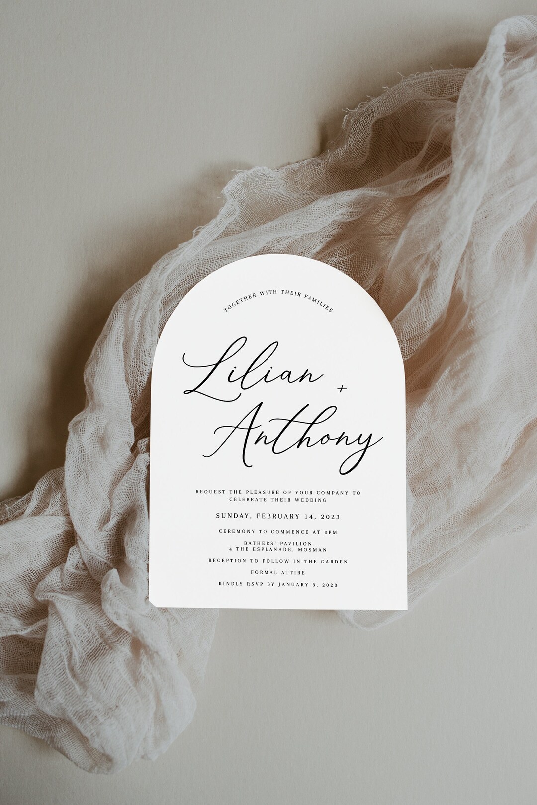 Arch Wedding Invitation Template, Invitation With Arch Curved, Modern ...