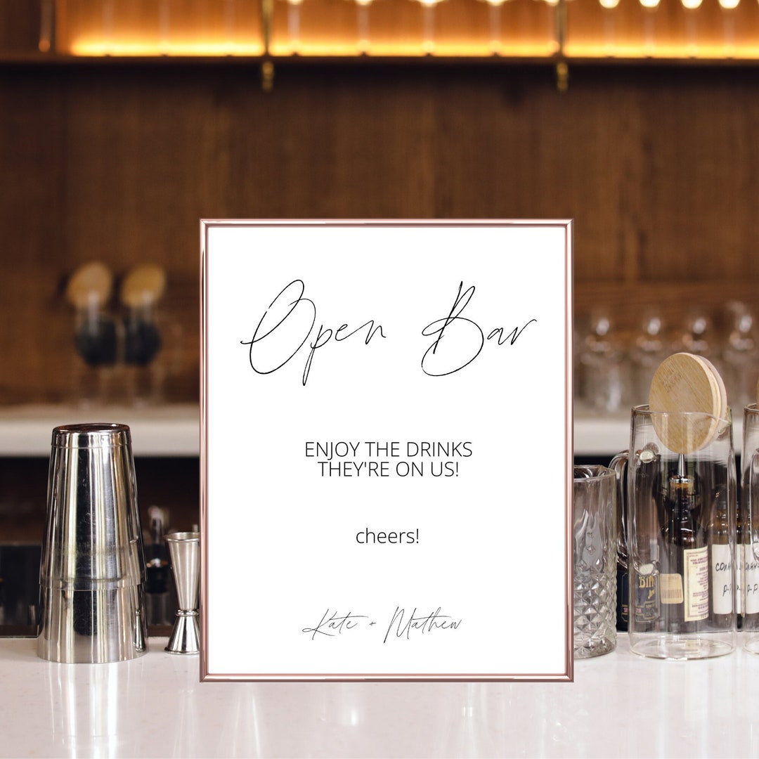 Modern Open Bar Sign, Modern Open Bar Sign, Wedding Open Bar Sign ...