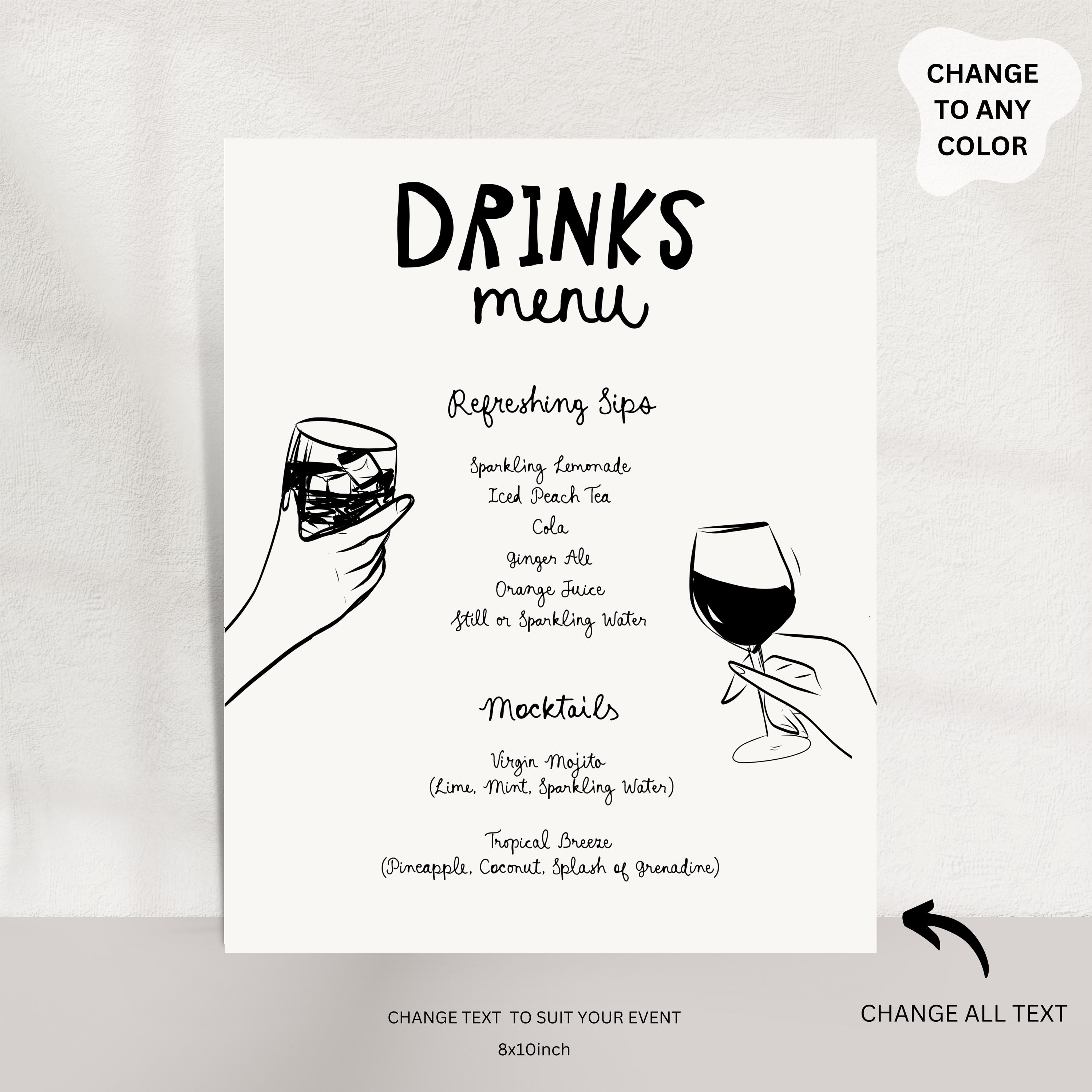Editable Drinks Menu Sign Template, Wedding Bar Sign, Cocktail Sign ...