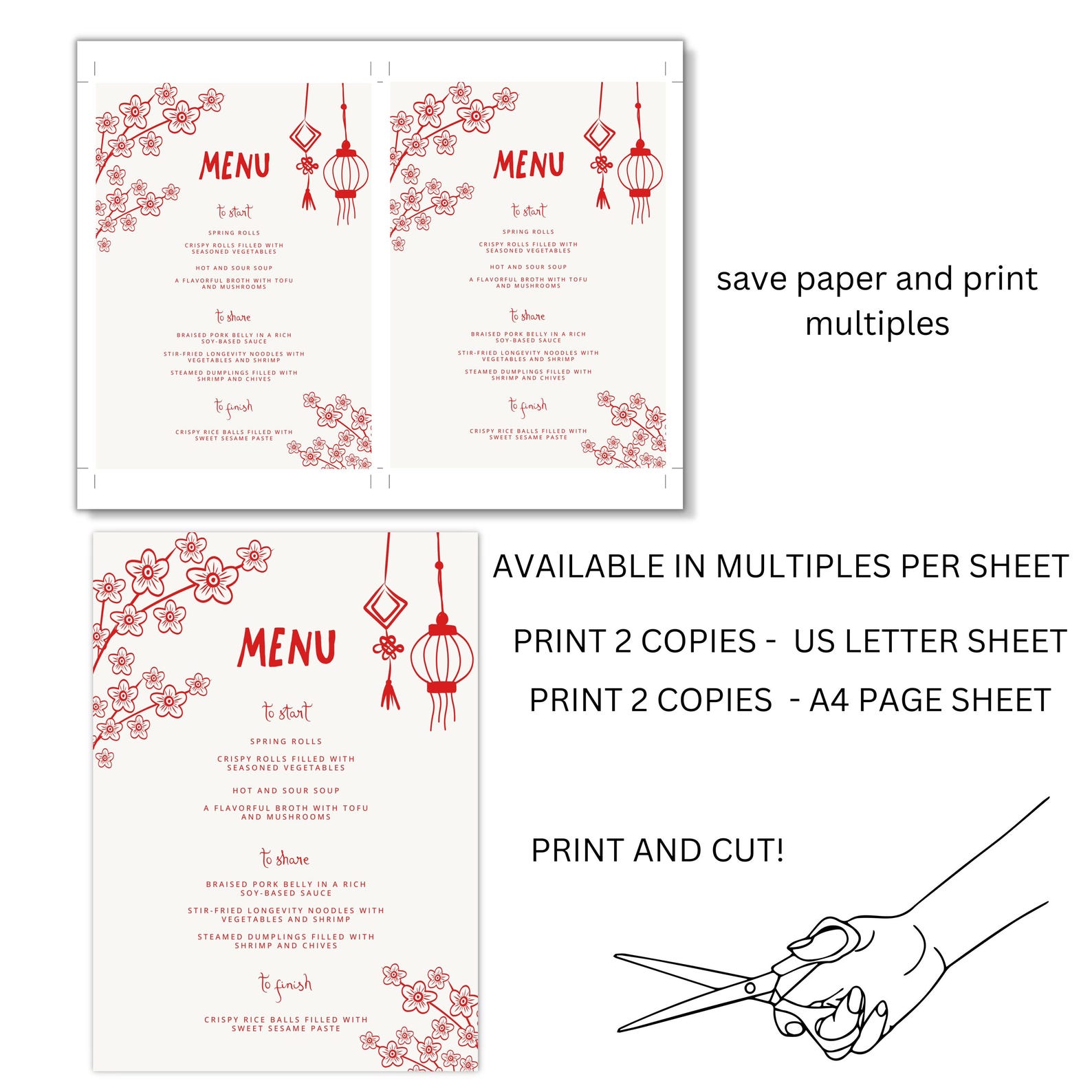 Chinese New Year Menu Template, Asian Themed Wedding Menu, Lunar New ...