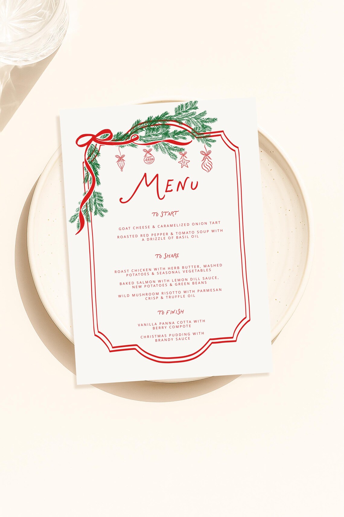 Red Christmas Menu Template Printable, Hand Drawn Line Art Christmas ...