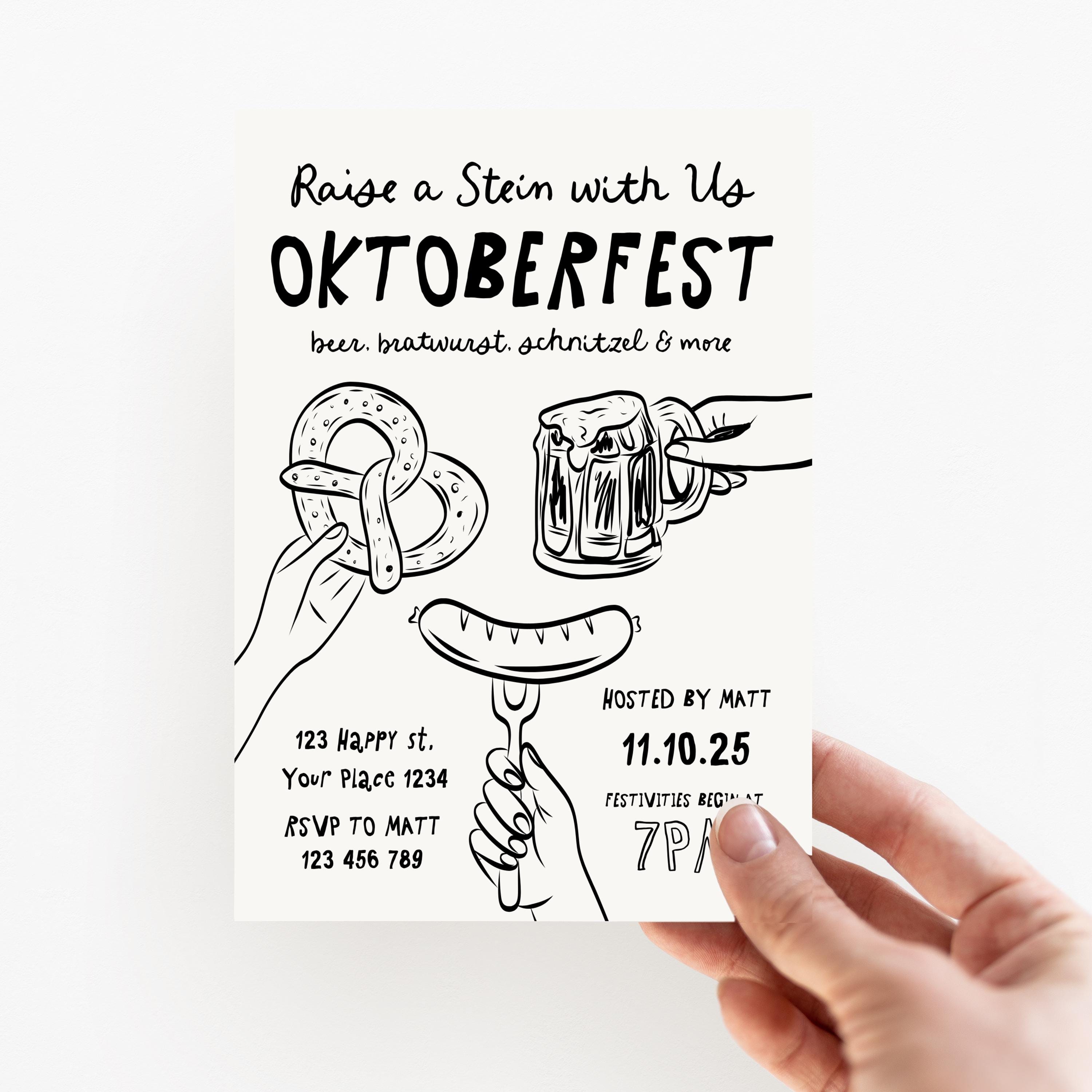 Oktoberfest Invitation Template – Beer Brat Pretzel Party Invite ...