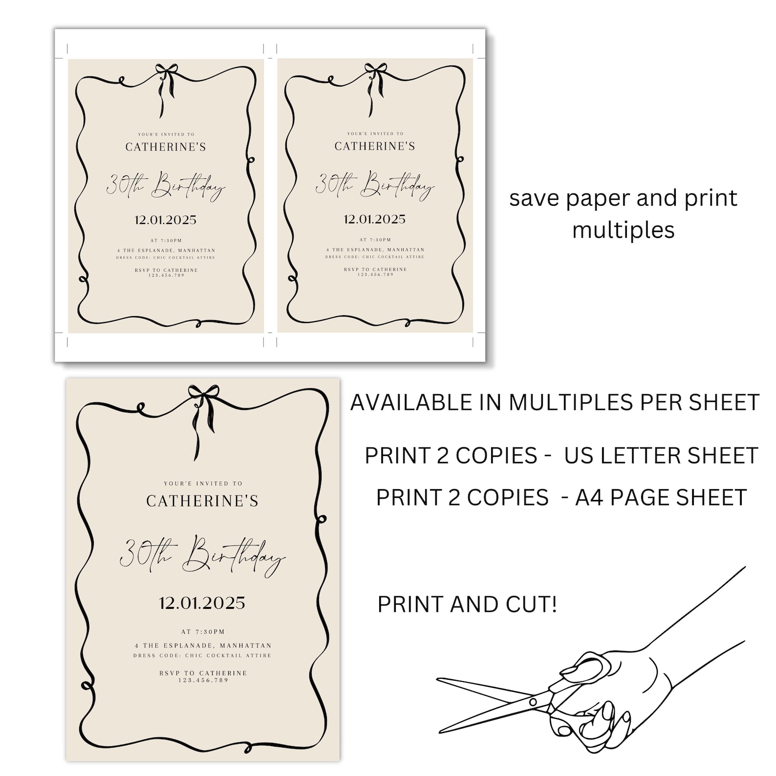 30th Birthday Invitation Template, Thirtieth Invitation Hand Drawn ...
