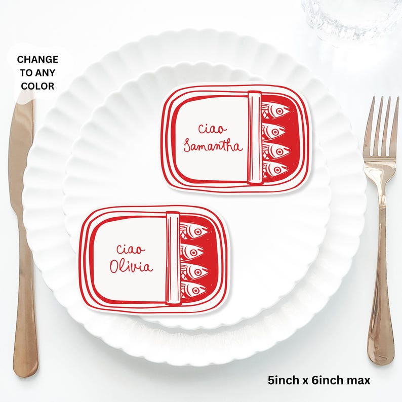 Italian Party Sardine Place Cards Template, Sardine Fish Place Card ...