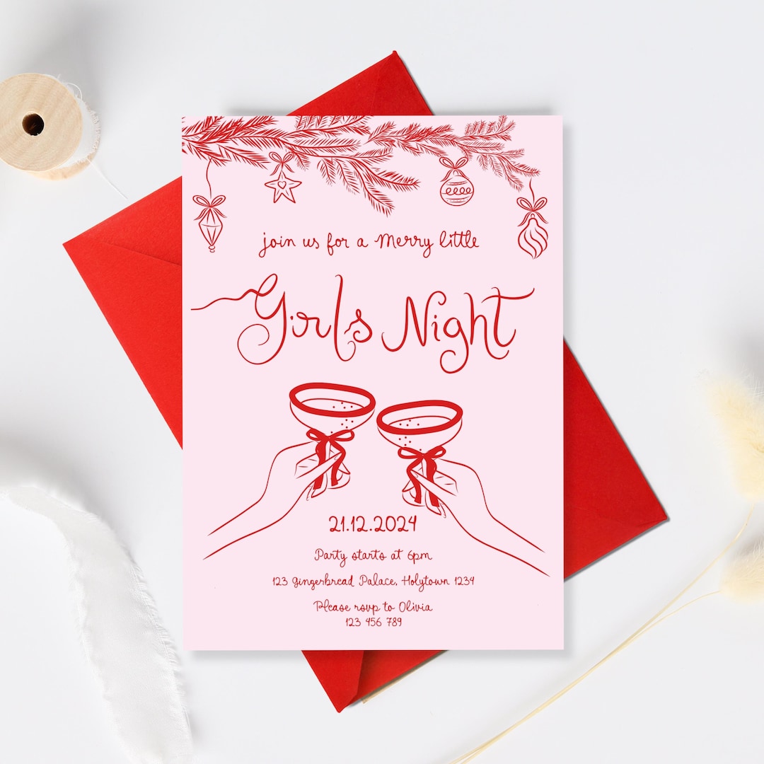 Friendsmas Christmas Party Invitation Template, Pink Friendmas Party ...