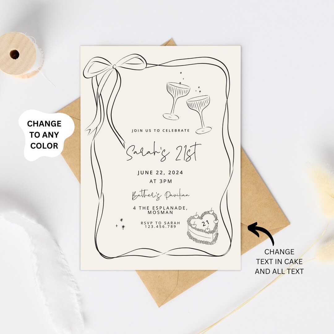21st Birthday Invitation, Whimsical Twenty One Birthday Invite ...