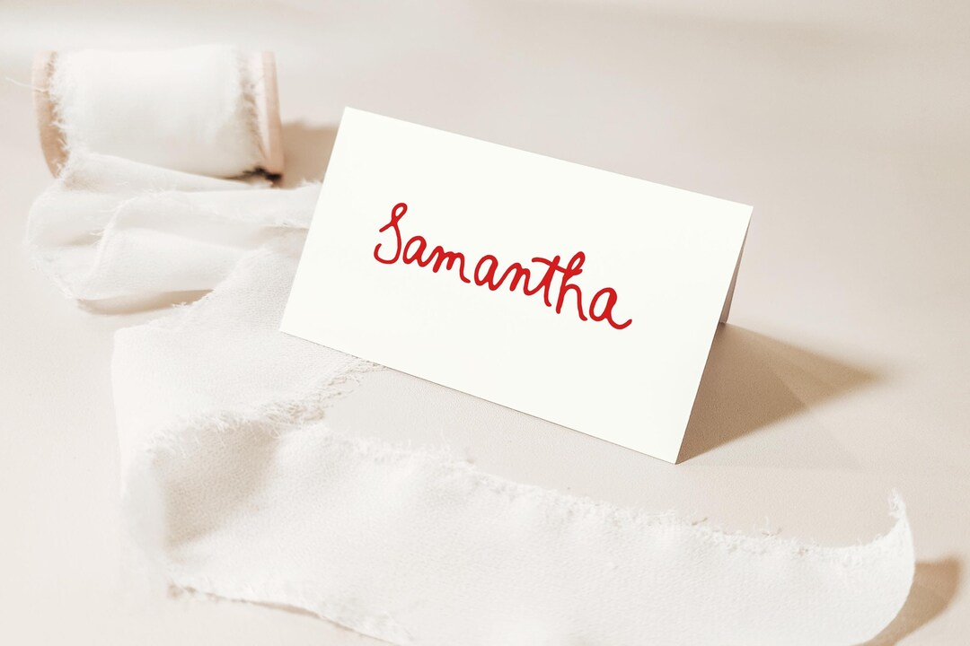 Handwritten Place Cards Template, Whimsical Place Card, Red Place Card ...