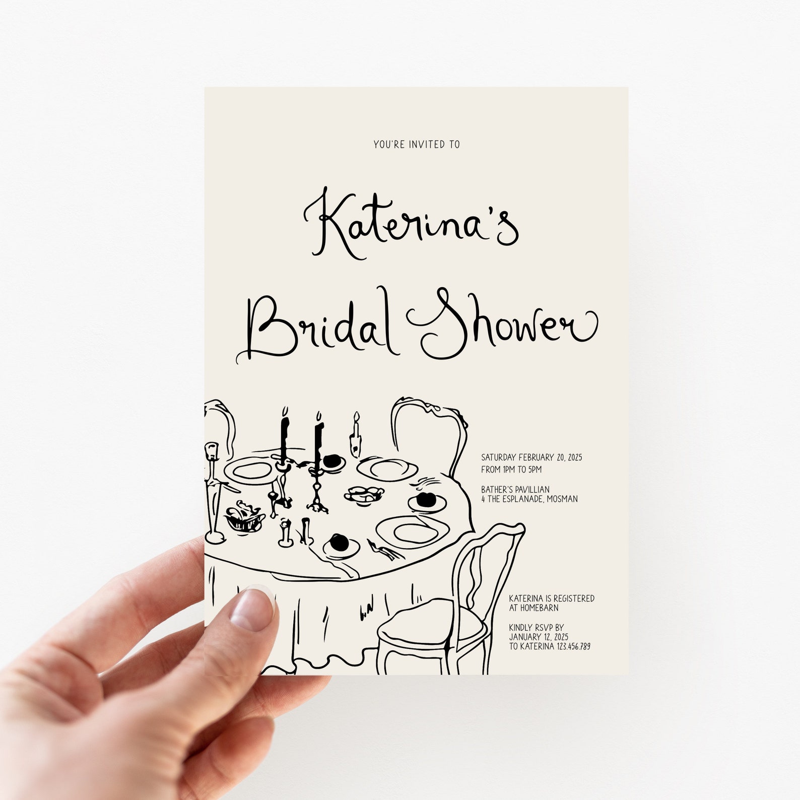 Hand Drawn Bridal Shower Invitation, Quirky Bridal Shower Invitation ...