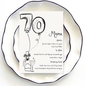 70th Birthday Menu Template Printable, Drawn Dinner Menu for 70th Party ...
