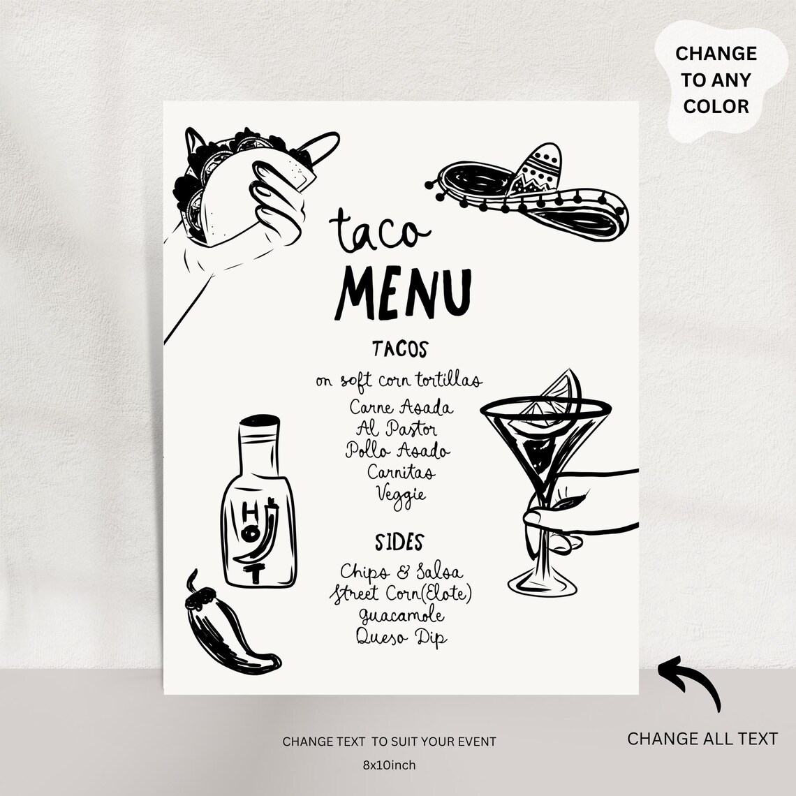 Taco Menu Mexican Menu Sign Template Printable, Let's Fiesta Menu Food ...
