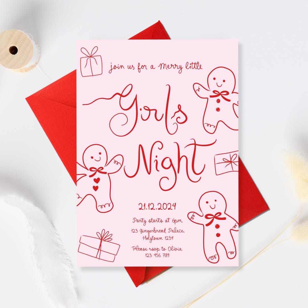 Friendsmas Christmas Party Invitation Template, Pink Friendmas Party ...