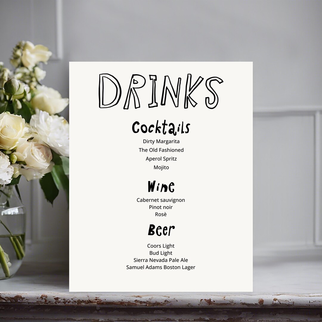 Drinks Menu Template Printable, the Bar Menu, Drinks Simple Menu Bar ...