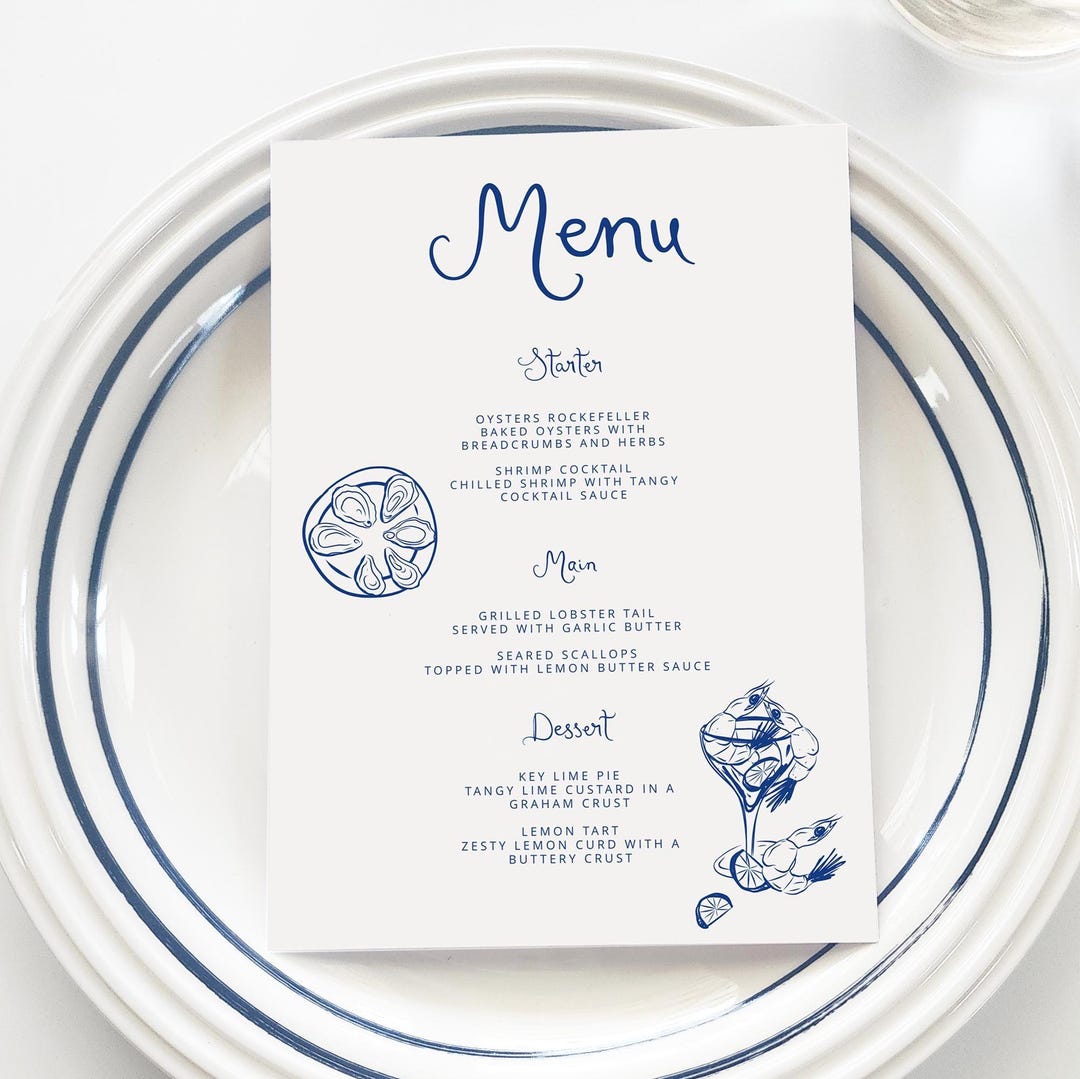Seafood Menu Template, Editable Seafood Menu Card, Printable Seafood ...
