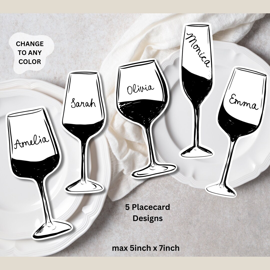 Wine Glass Place Cards Template, Whimsical Place Card, Red Wine Glass ...