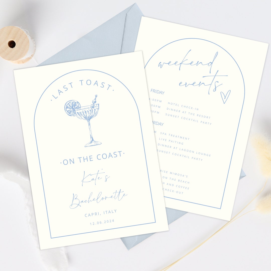 Coastal Last Toast on the Coast, 30A Bachelorette Invitation and ...