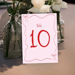 Hand Drawn Table Number Template, Printable Red Table Numbers, Pink ...