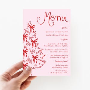 Pink Christmas Menu Template Printable, Hand Drawn Line Art Christmas ...