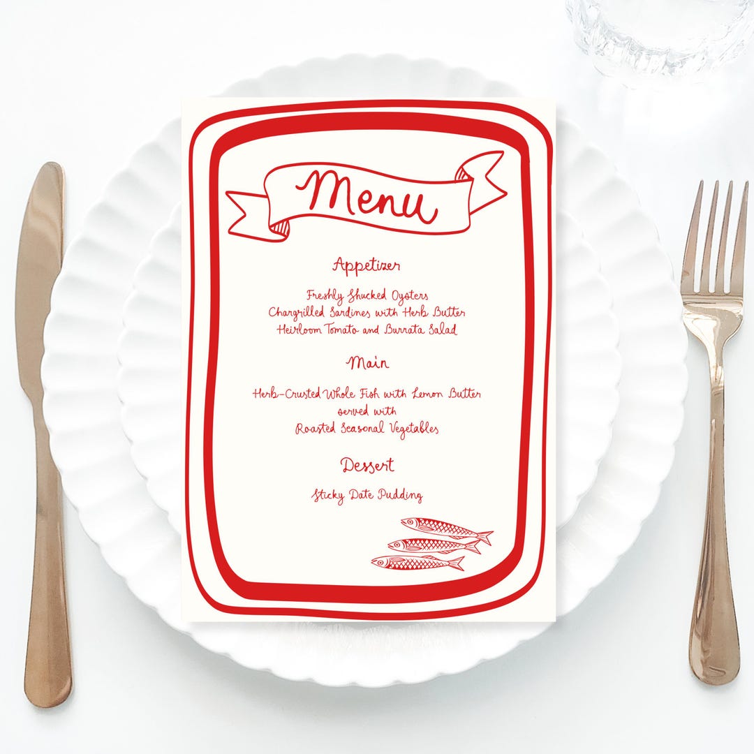Sardine Italian Inspired Menu Template Printable, Packed With Love ...