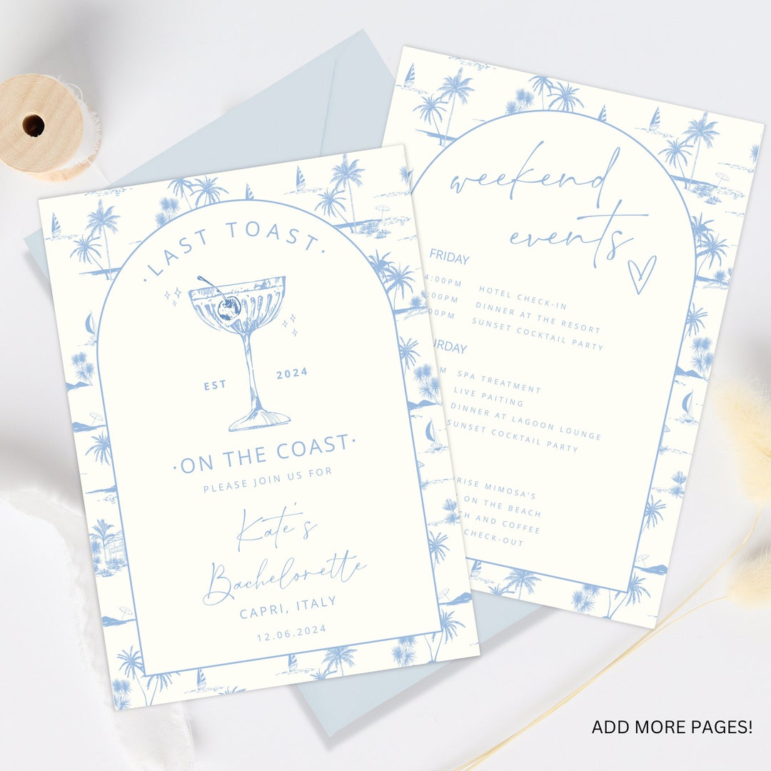 Coastal Last Toast on the Coast, 30A Bachelorette Invitation and ...