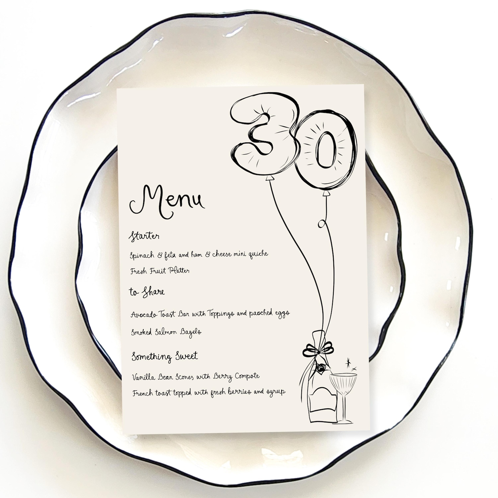30th Birthday Menu Template Printable, Hand Drawn Dinner Menu for 30th ...