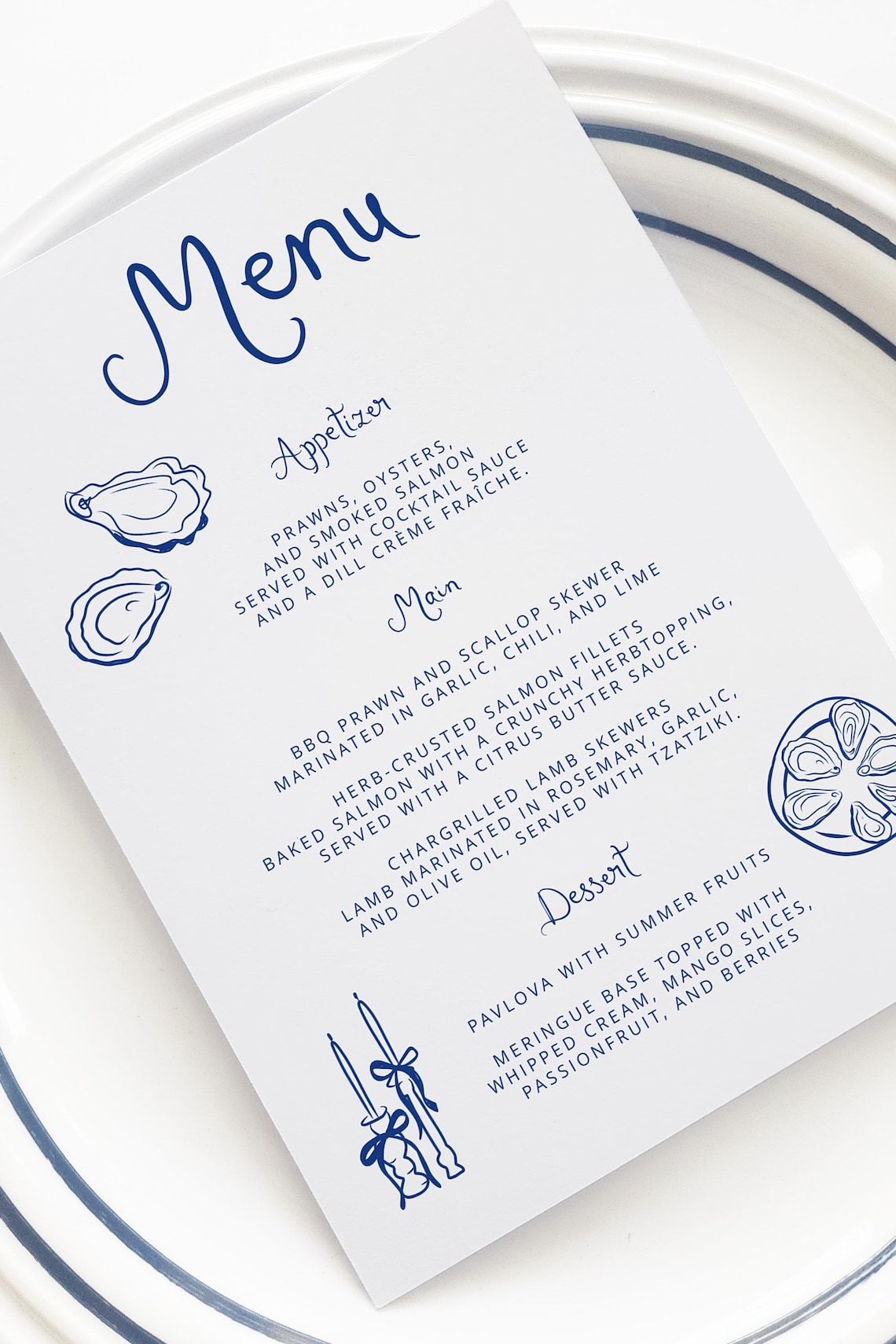Blue Dinner Menu, French Bistro Menu Printable, Elegant Editable ...
